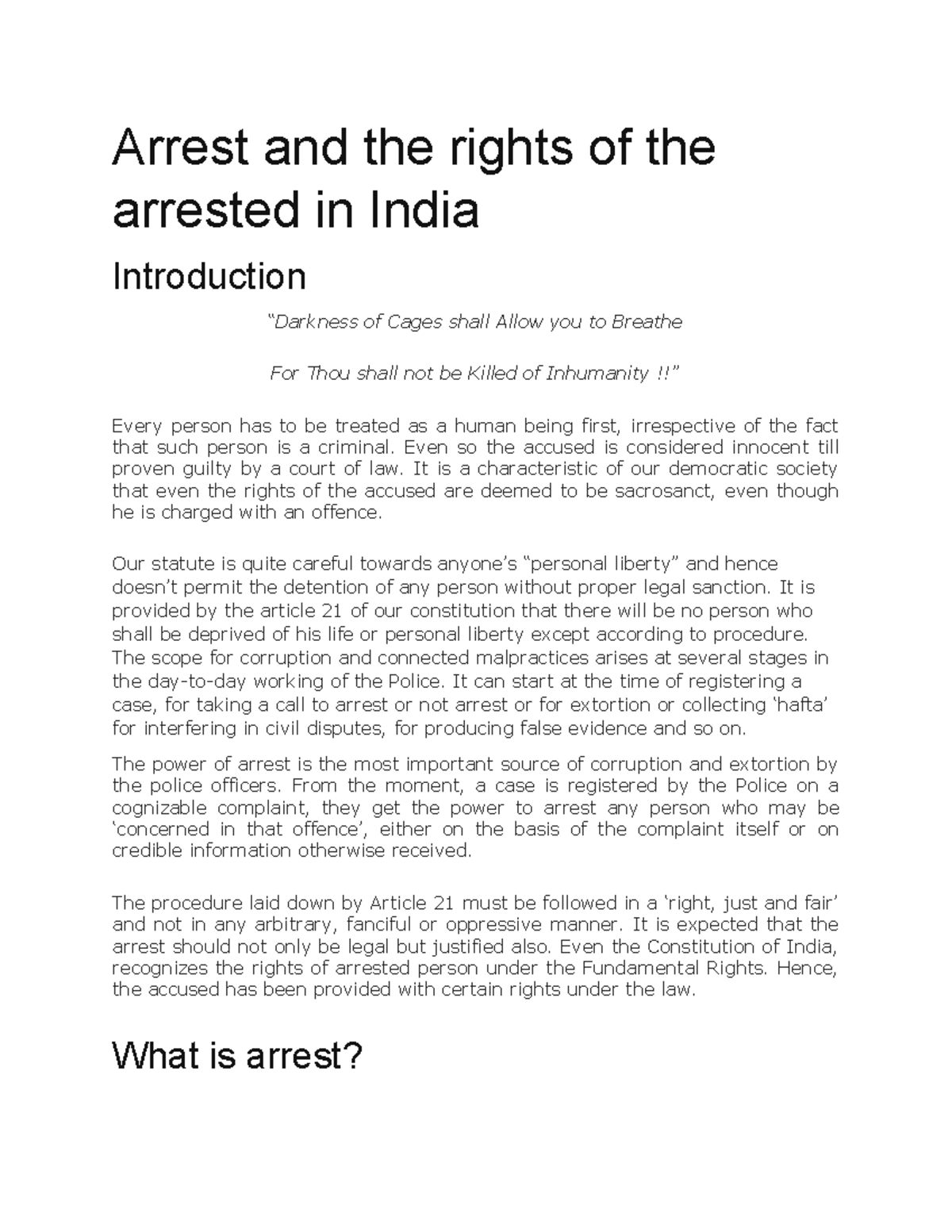 Arrest and rightof arrested - Arrest and the rights of the arrested in ...