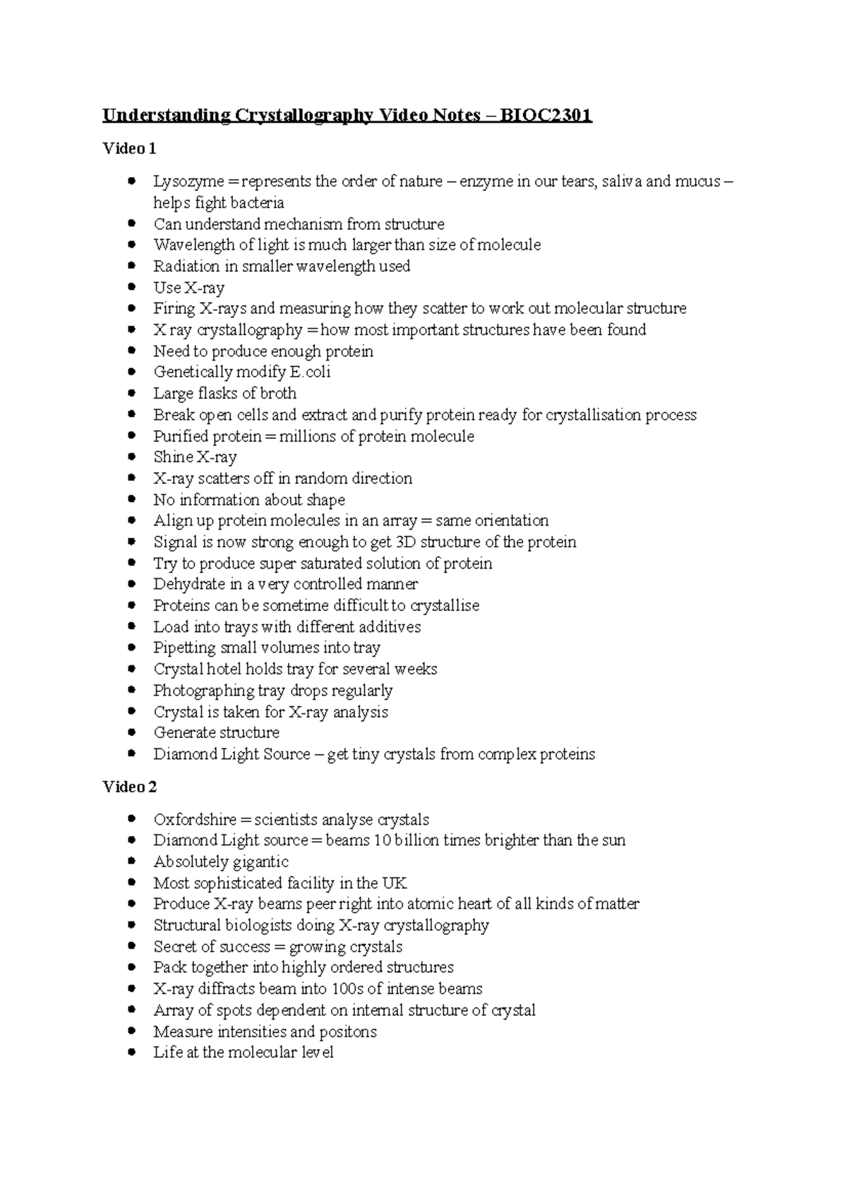 Understanding Crystallography Video Notes - Studocu