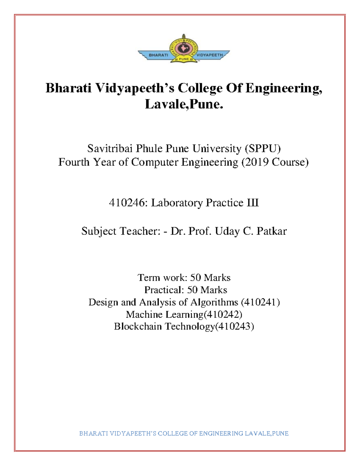 LP-III Lab Manual - Advh - BHARATI VIDYAPEETH’S COLLEGE OF ENGINEERING ...