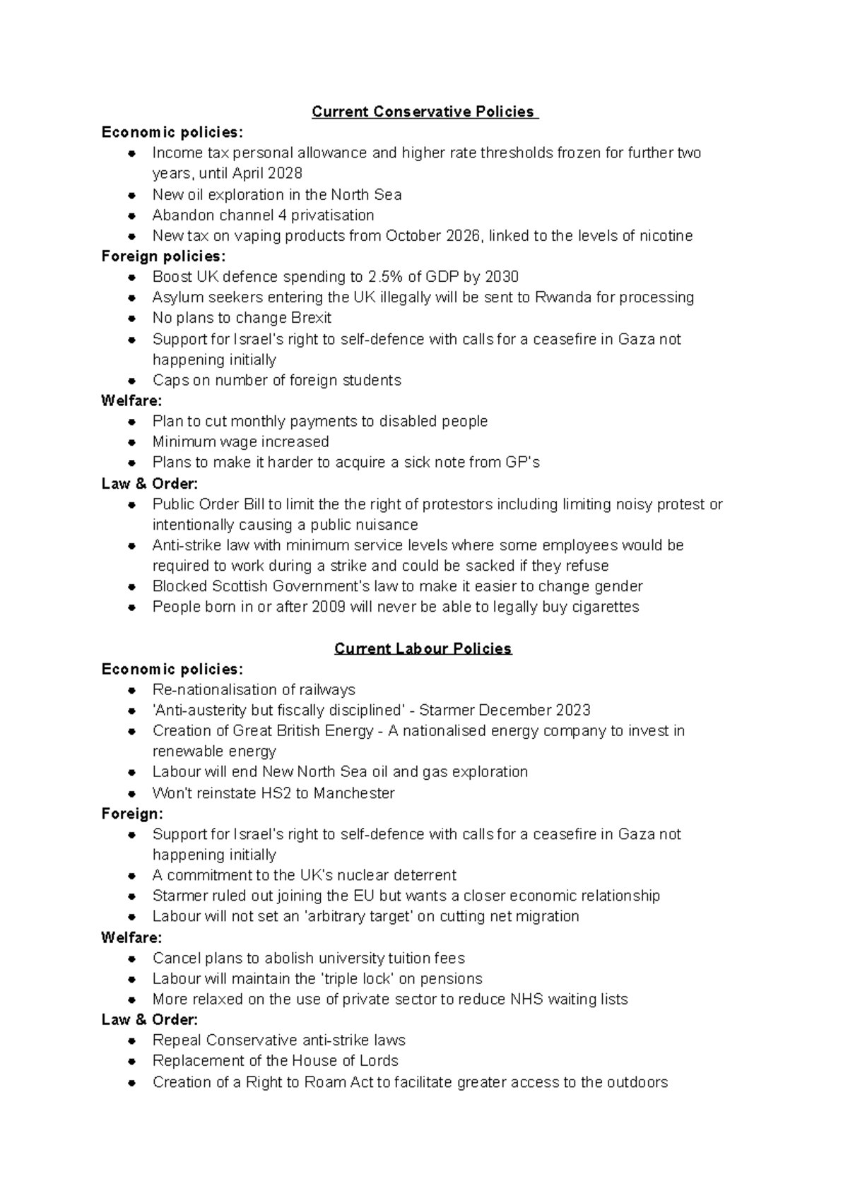 Labour and Conservative policies - Current Conservative Policies ...