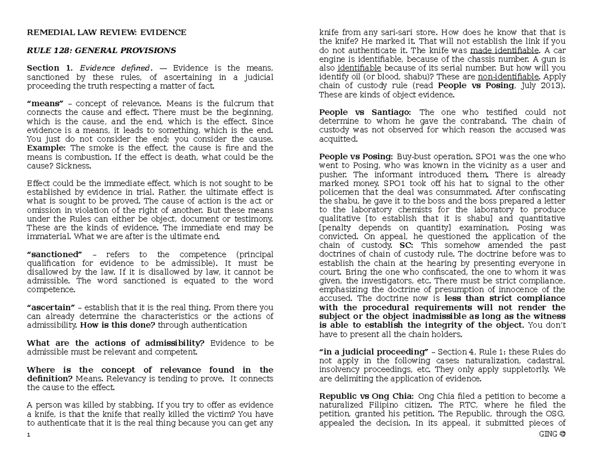Remedial Law Reviewer - Evidence - REMEDIAL LAW REVIEW: EVIDENCE RULE ...