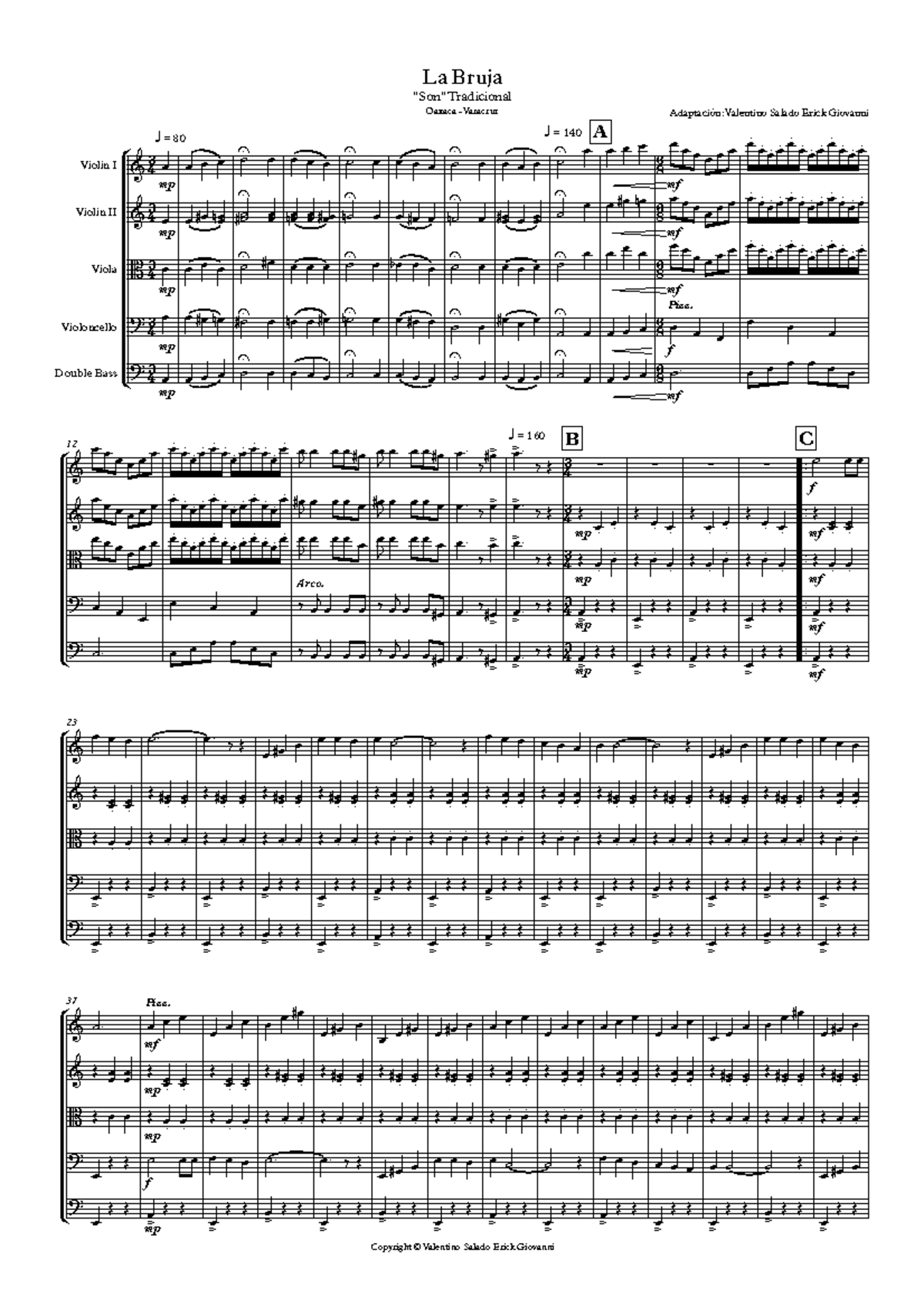La Bruja orquesta de cuerdas - score and parts - ° ¢ ° ¢ ° ¢ ° ¢ Violin ...