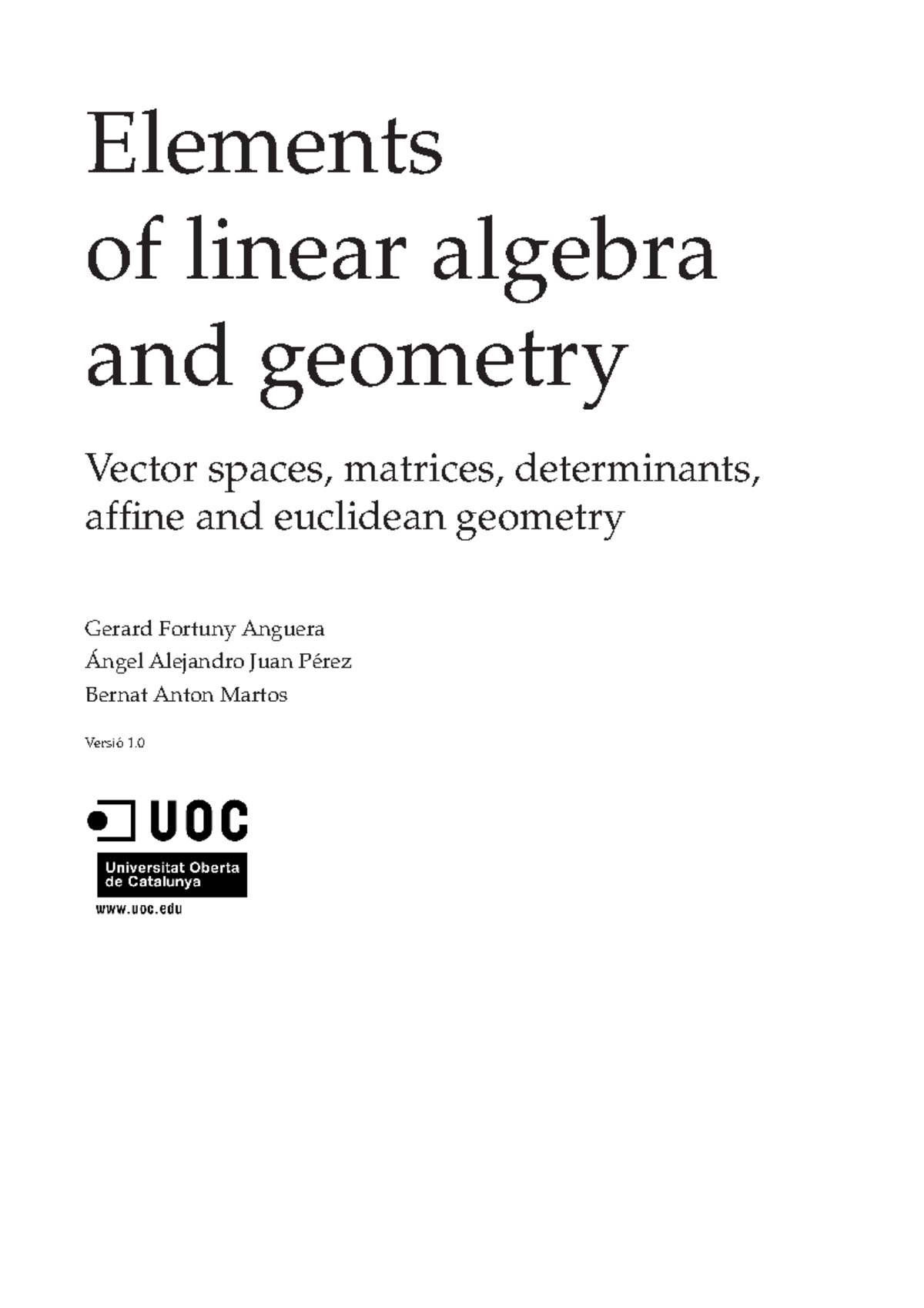 Elements Linear Algebra - Elements of linear algebra and geometry ...