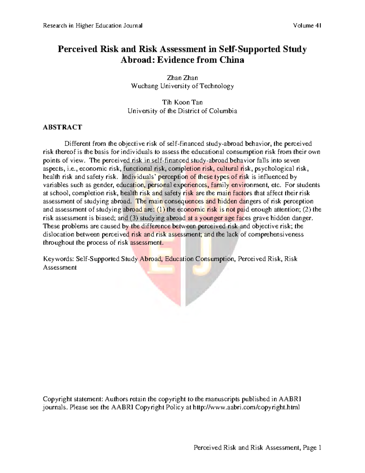 Risk identify - Perceived Risk and Risk Assessment in Self-Supported ...