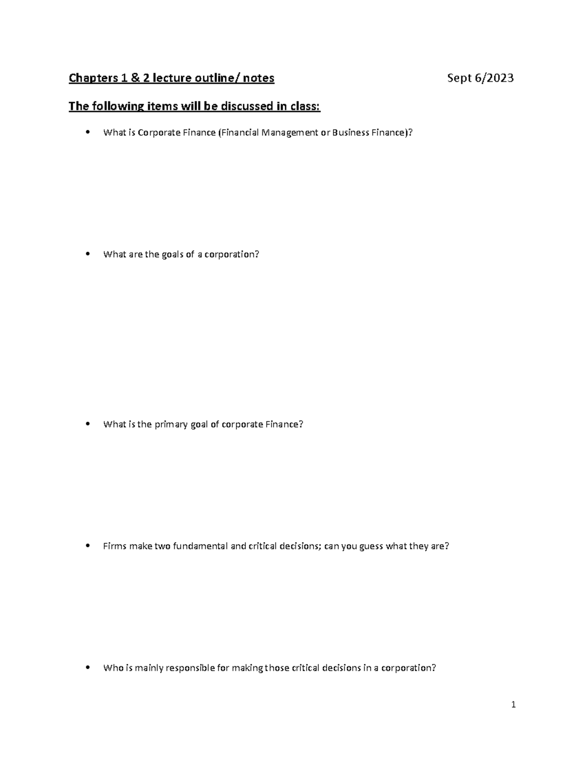 Chapters 1 and 2 lecture outline - Chapters 1 & 2 lecture outline ...