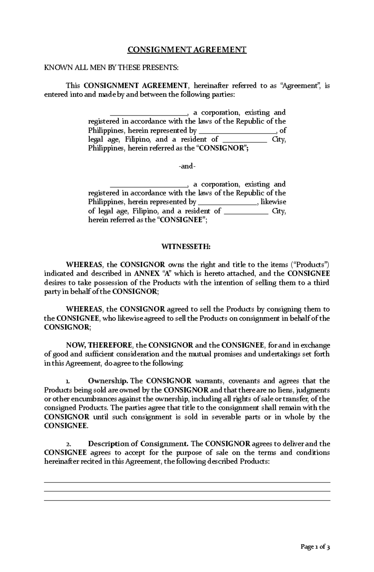 Sample-consignment-agreement - CONSIGNMENT AGREEMENT KNOWN ALL MEN BY ...