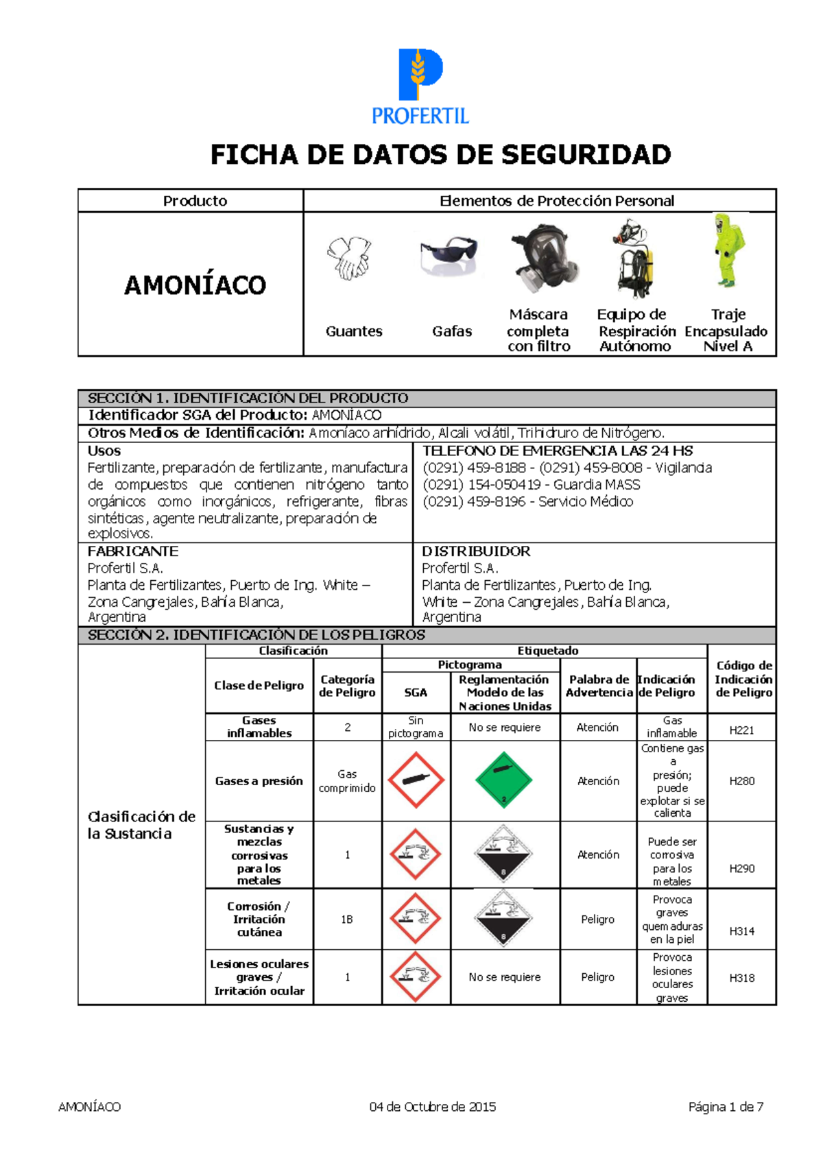 Amoniaco - 2556666 - FICHA DE DATOS DE SEGURIDAD Producto Elementos de ...