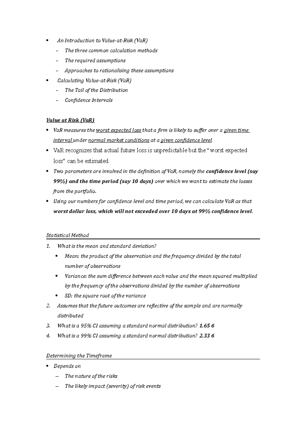 Value at Risk 2 - An Introduction to Value-at-Risk (VaR) - The three ...