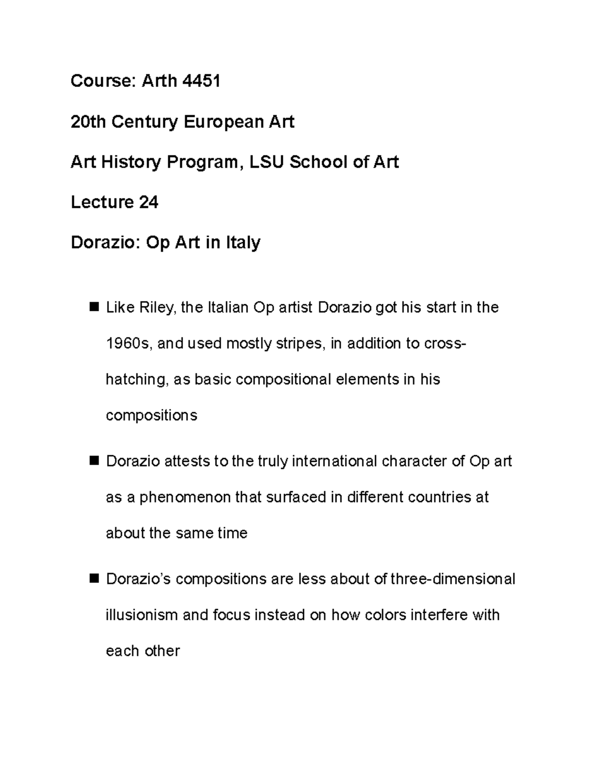 Dorazio - 20th Century Art History Notes - Course: Arth 4451 20th ...