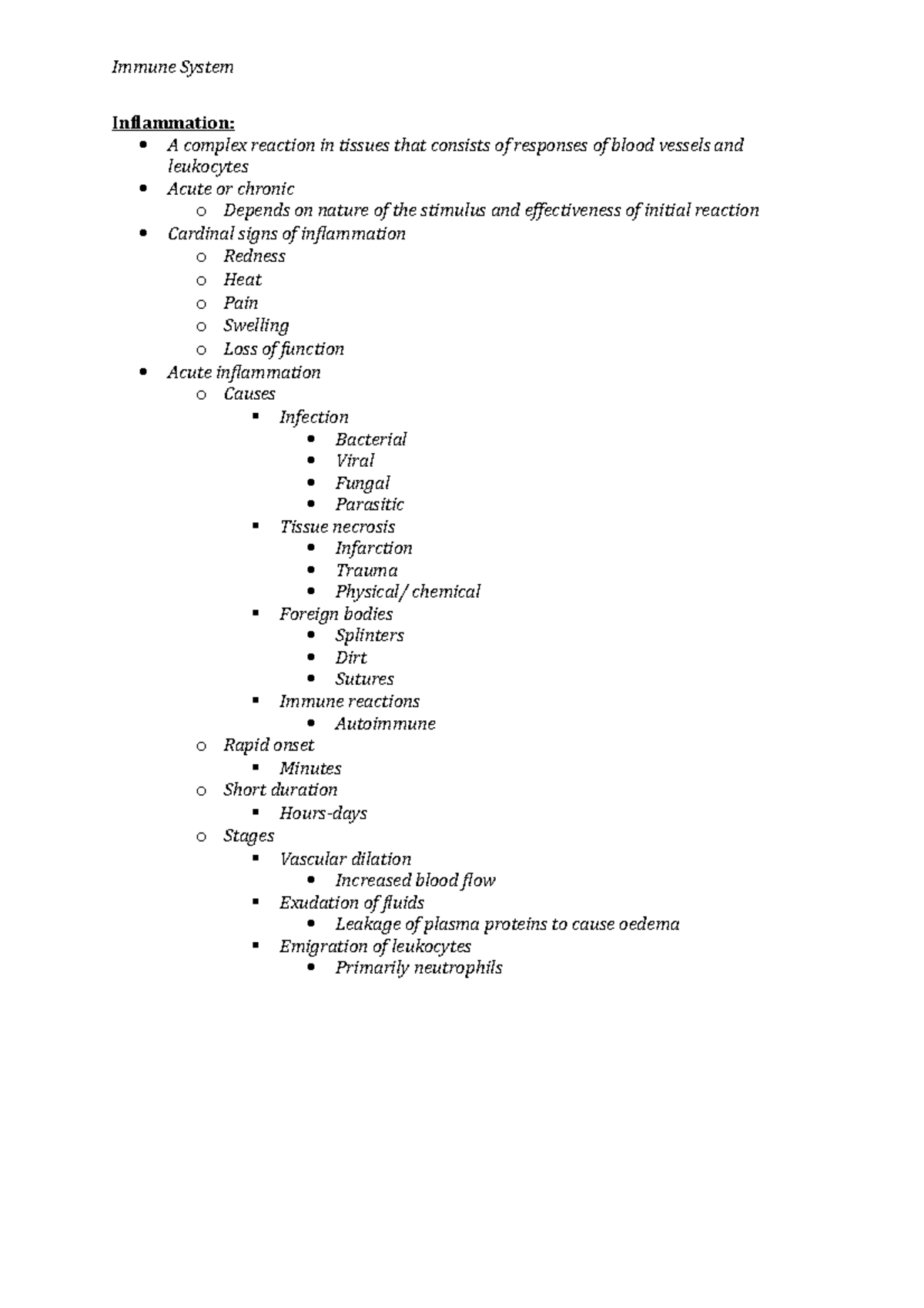 Inflammation Lecture Notes - Immune System Inflammation: A complex ...