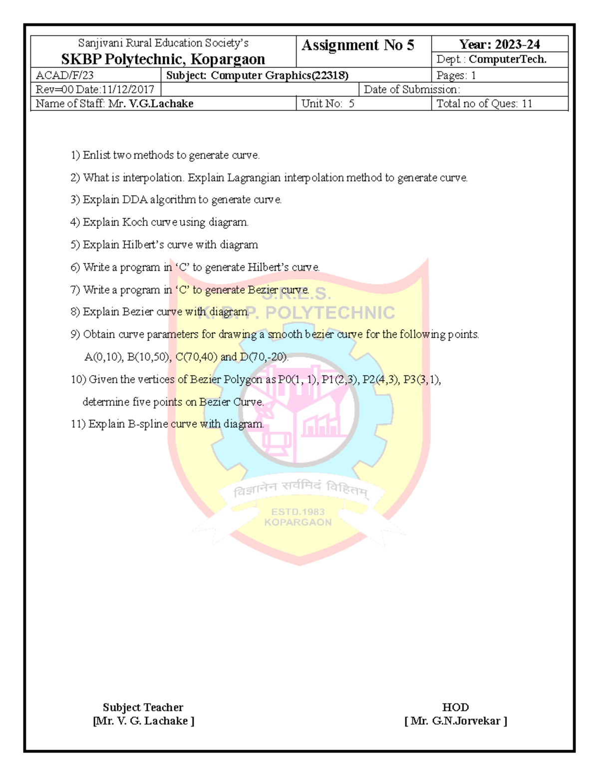 CGR Assign 5(2023-24) - Sanjivani Rural Education Society’s SKBP Polytechnic, Kopargaon ...