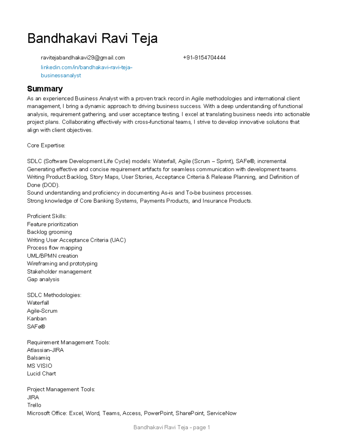 1 - AAA - Bandhakavi Ravi Teja ravitejabandhakavi29@gmail +91- linkedin ...