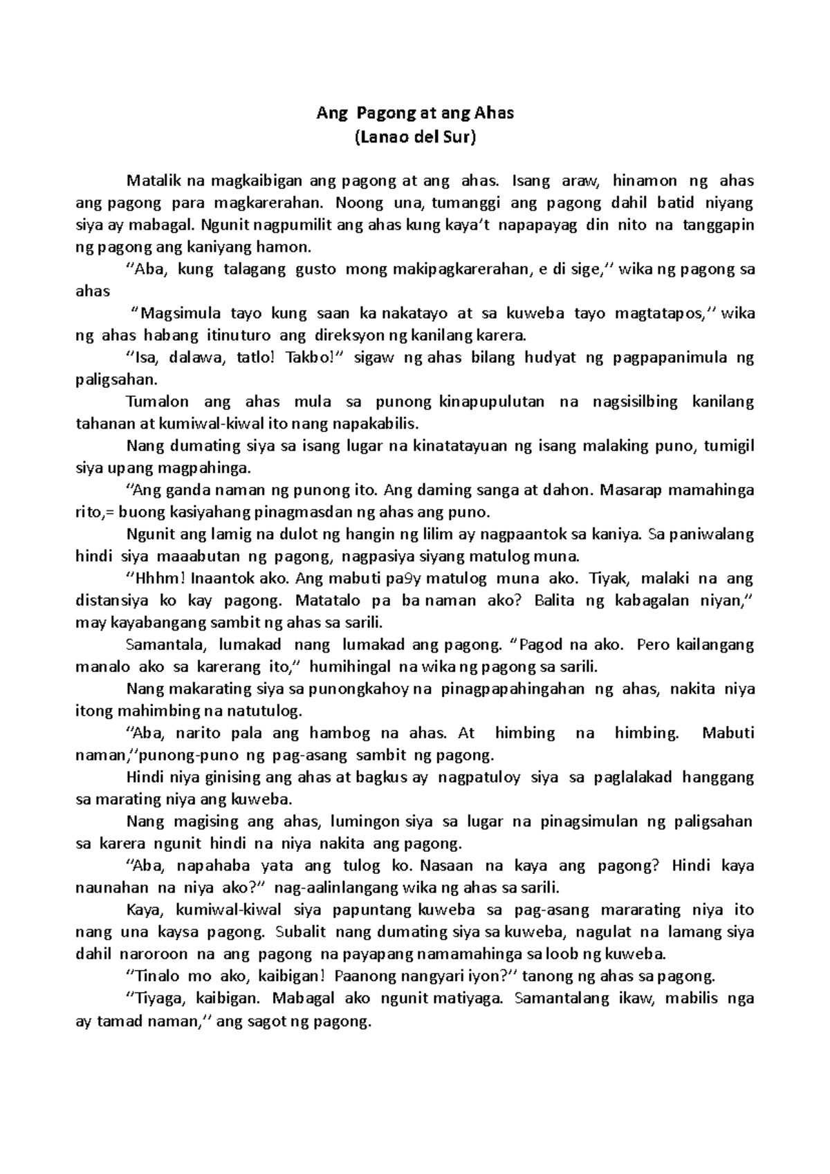 Pabula 1 - Ang Pagong at ang Ahas (Lanao del Sur) Matalik na ...