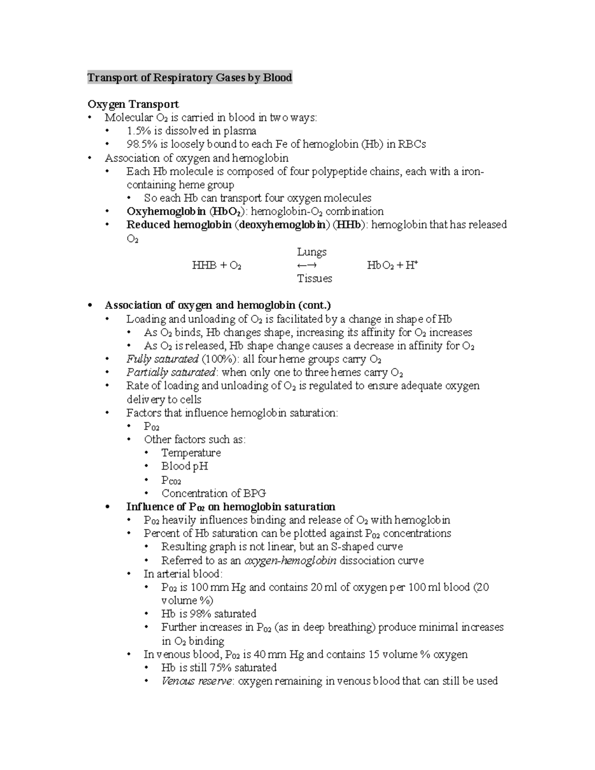 00 respiratory phys gas transport - Transport of Respiratory Gases by ...