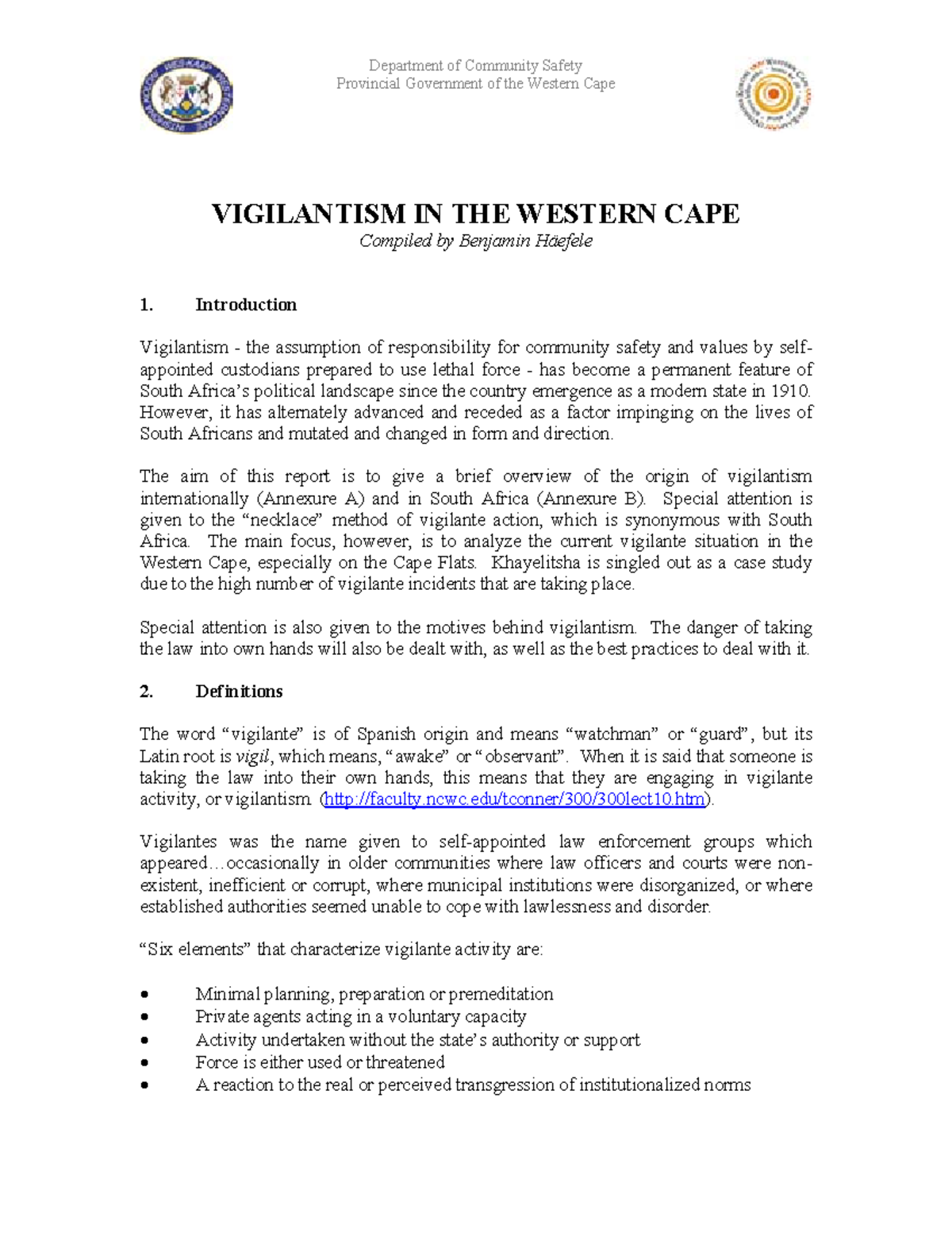 Vigilantism in the western cape - Department of Community Safety ...