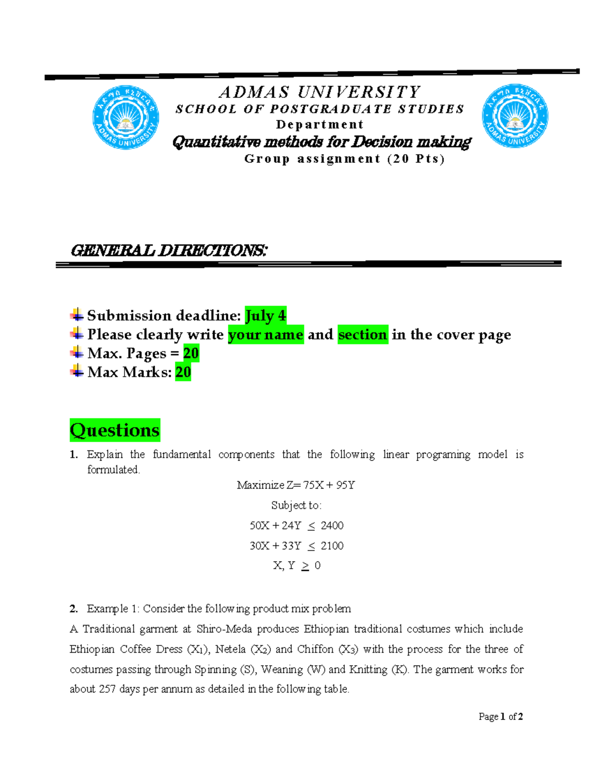 Group Assignment - Page 1 of 2 A D M A S U N I V E R S I T Y S C H O O ...