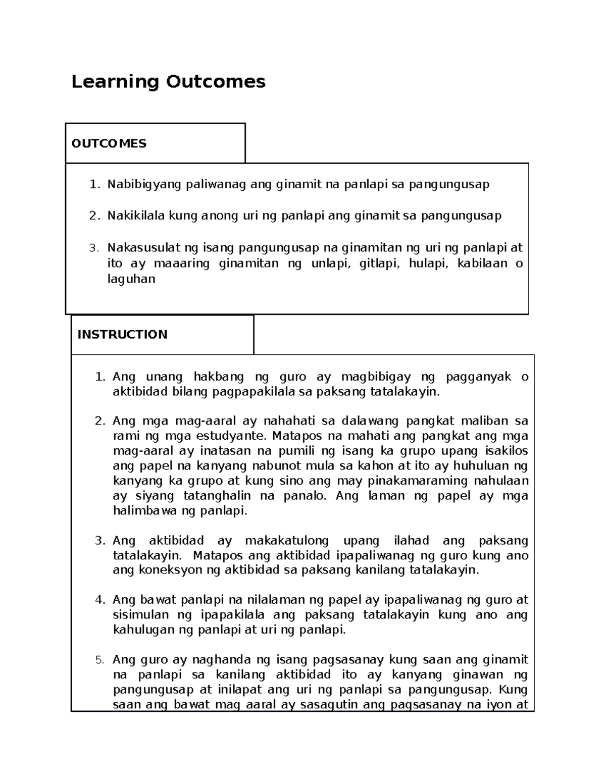 Halimbawa NG Learning Objectives Filipino PDF 44 OFF