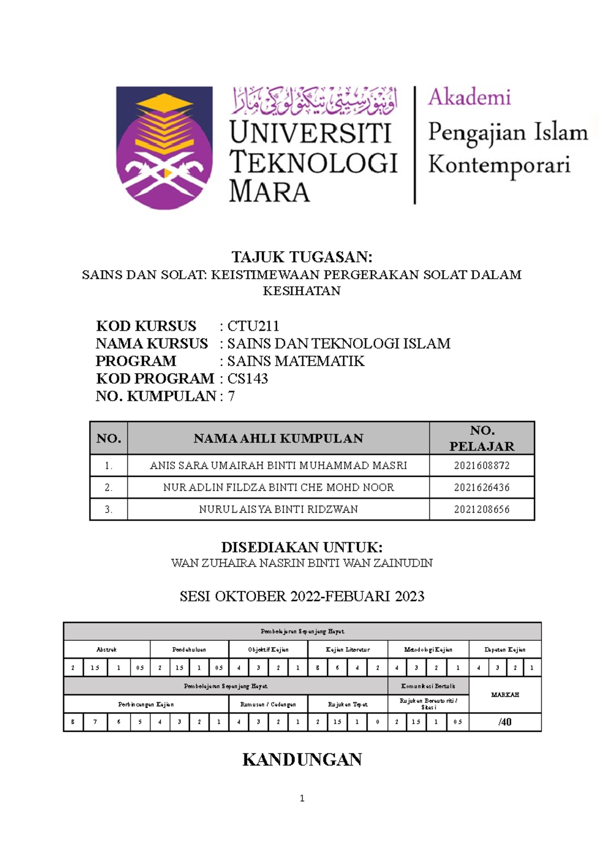 Keistimewaan Pergerakan Solat Dalam Kesihatan - TAJUK TUGASAN: SAINS ...