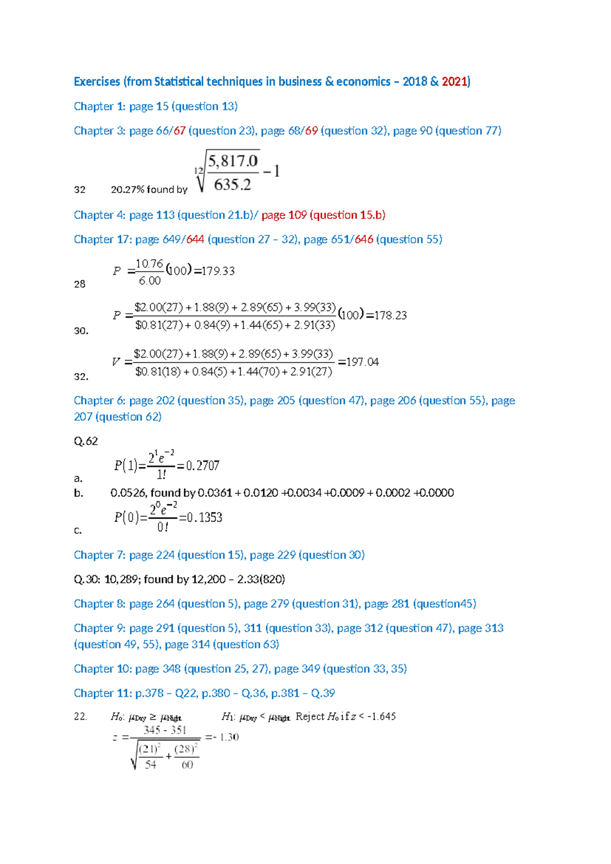 Exercises - Practice make perfect - Exercises (from Statistical techniques in business & - Studocu