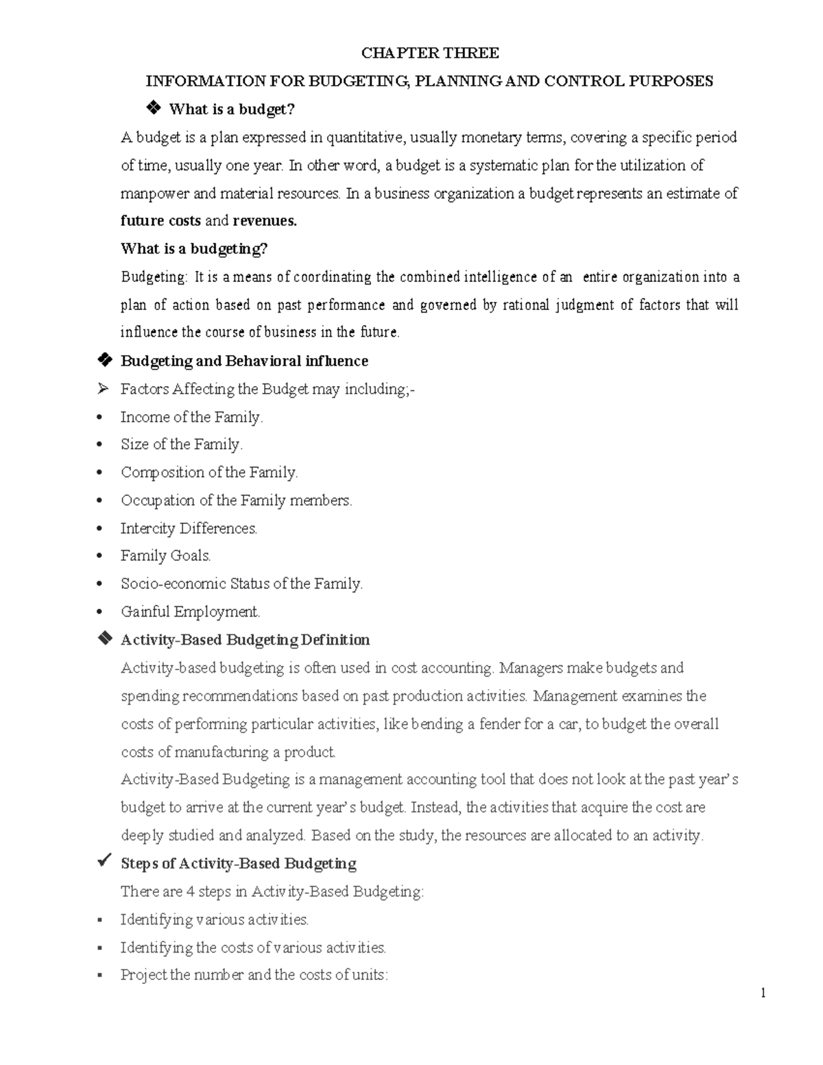 COST II CH 3 - CHAPTER THREE INFORMATION FOR BUDGETING, PLANNING AND ...