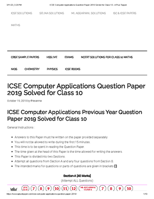 ICSE Computer Applications Question Paper 2018 Solved for Class 10 - A ...