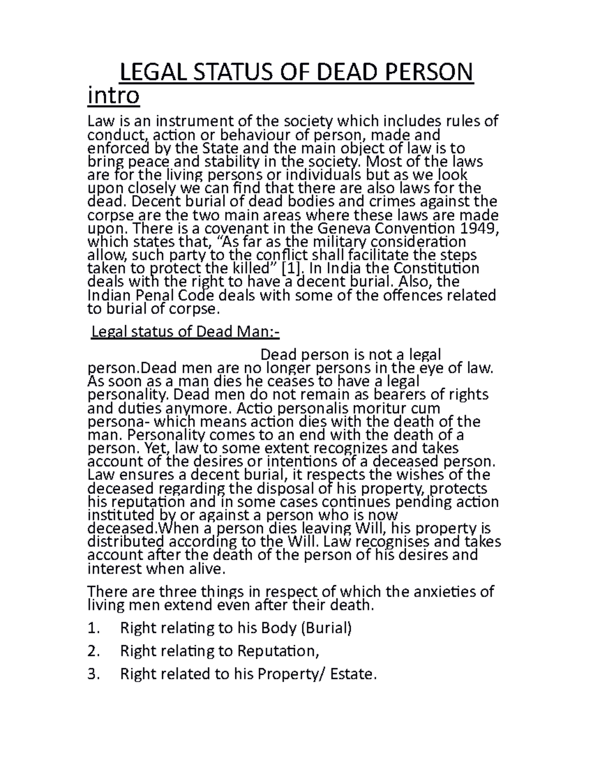 Legal status of dead person - LEGAL STATUS OF DEAD PERSON intro Law is ...