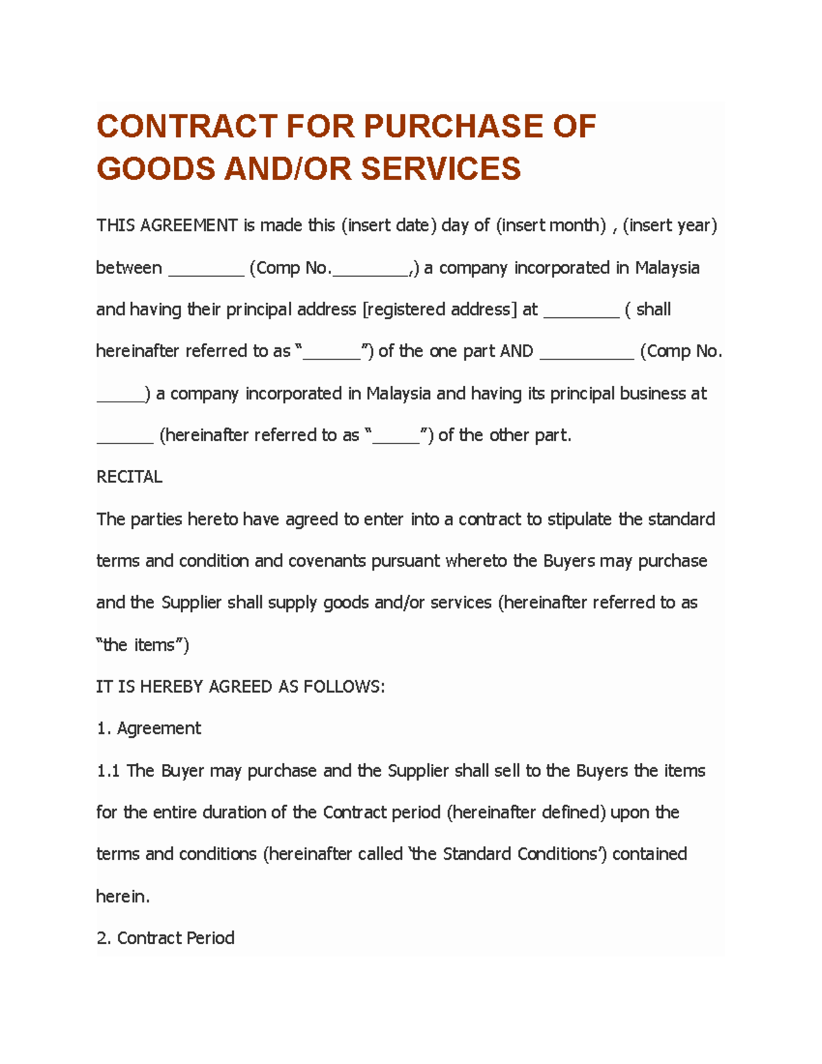 Supply contract - CONTRACT FOR PURCHASE OF GOODS AND/OR SERVICES THIS ...