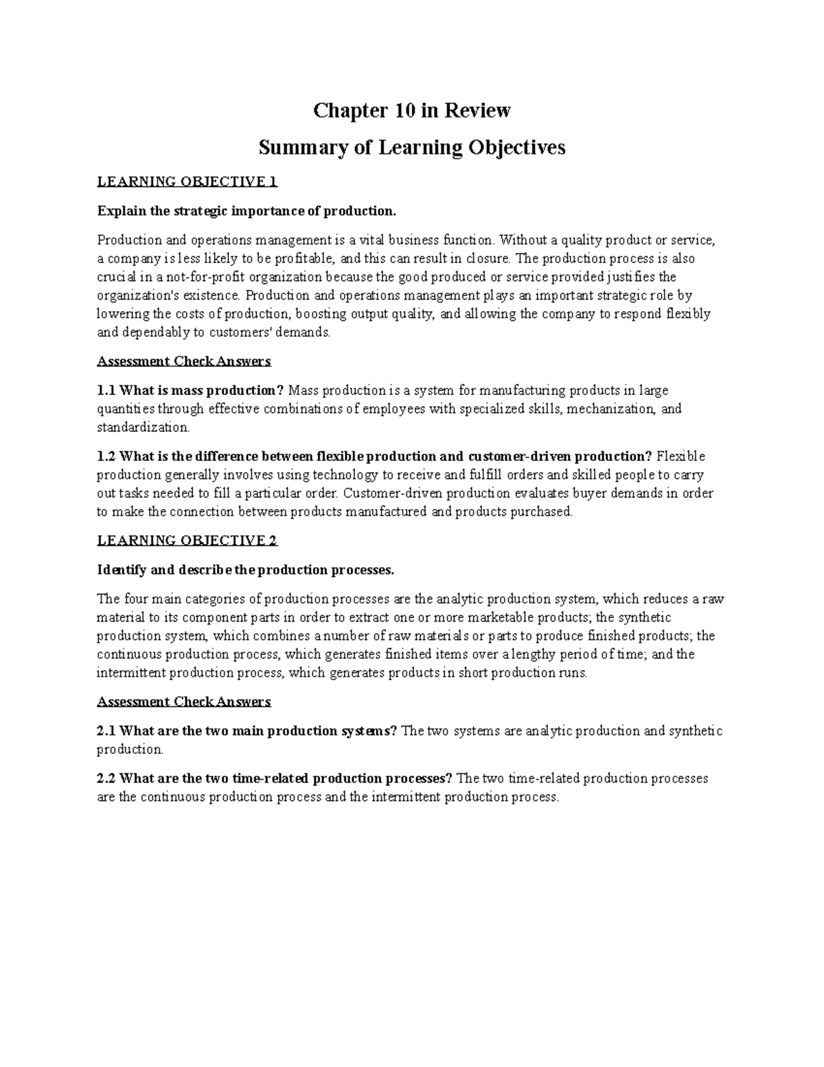 Chapter 10 Operations in Review - Chapter 10 in Review Summary of ...