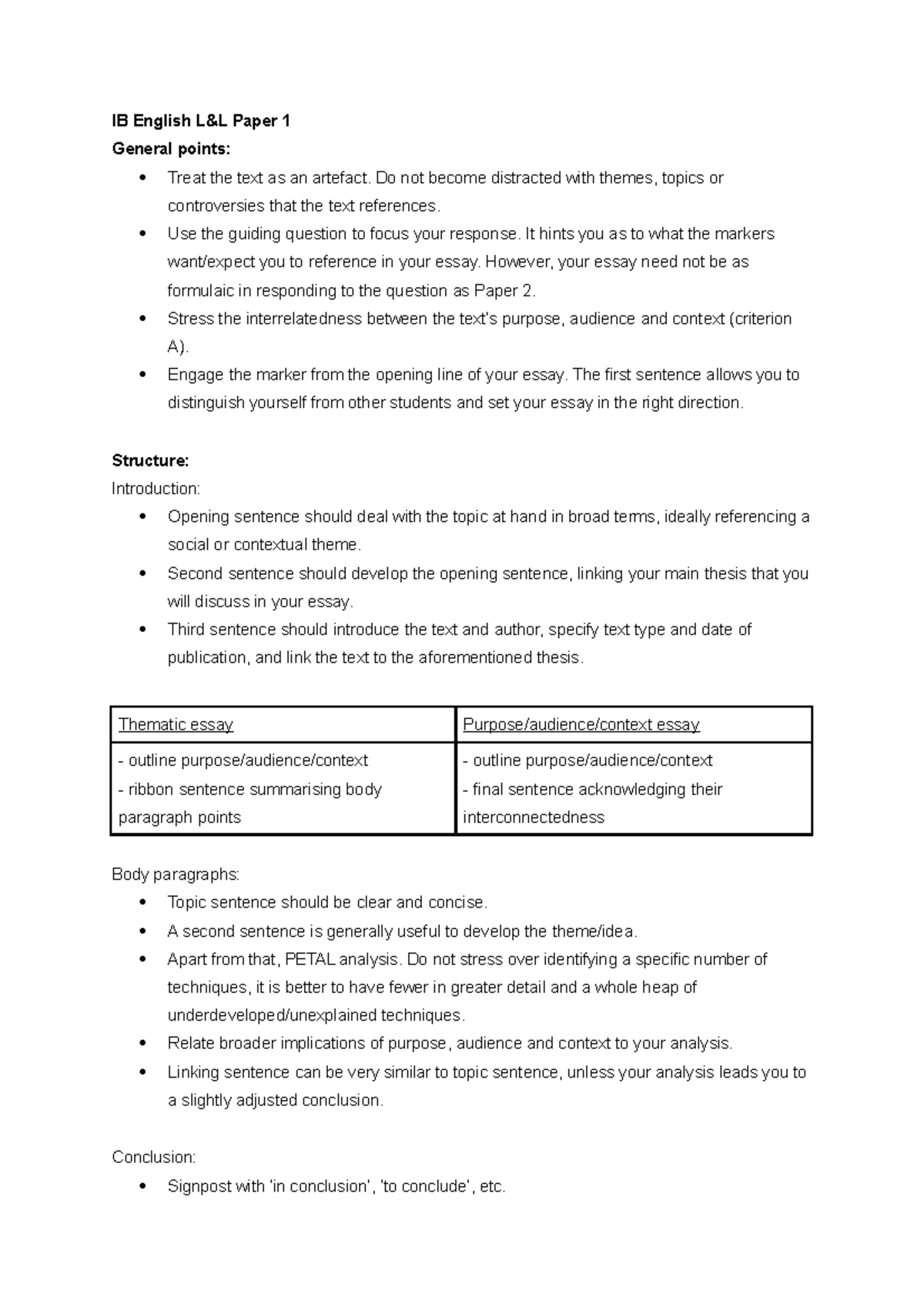 Paper 1 outline - hohiho - IB English L&L Paper 1 General points: Treat ...
