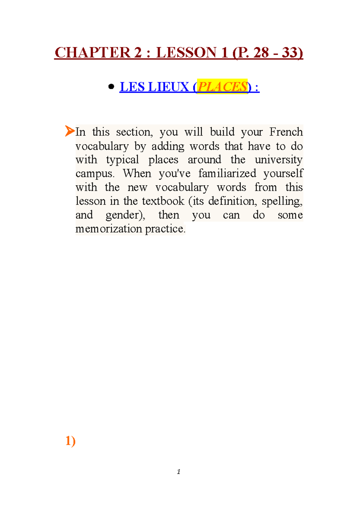 Chapter 2 Lesson 1 - notes - CHAPTER 2 : LESSON 1 (P. 28 - 33) LES ...