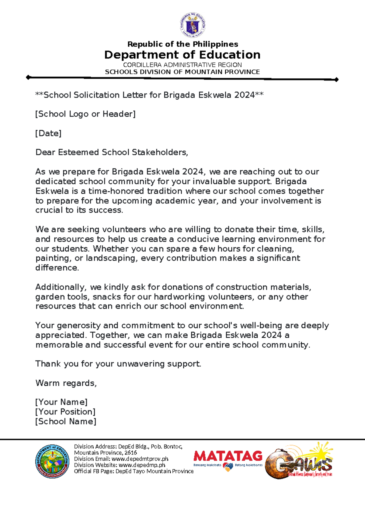 Solicitation - Brigada Eskwela is a time-honored tradition where our ...