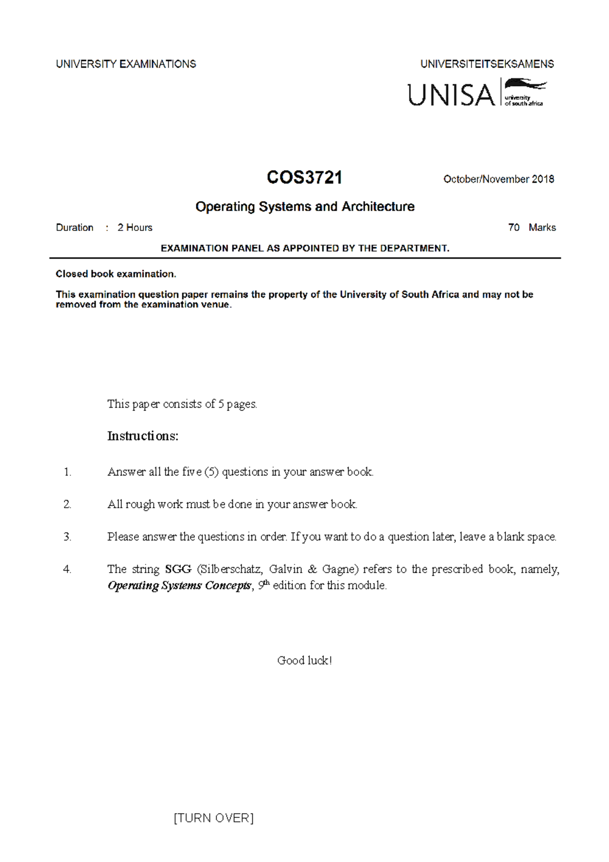 2018 Oct\Nov Memo - This paper consists of 5 pages. Instructions ...