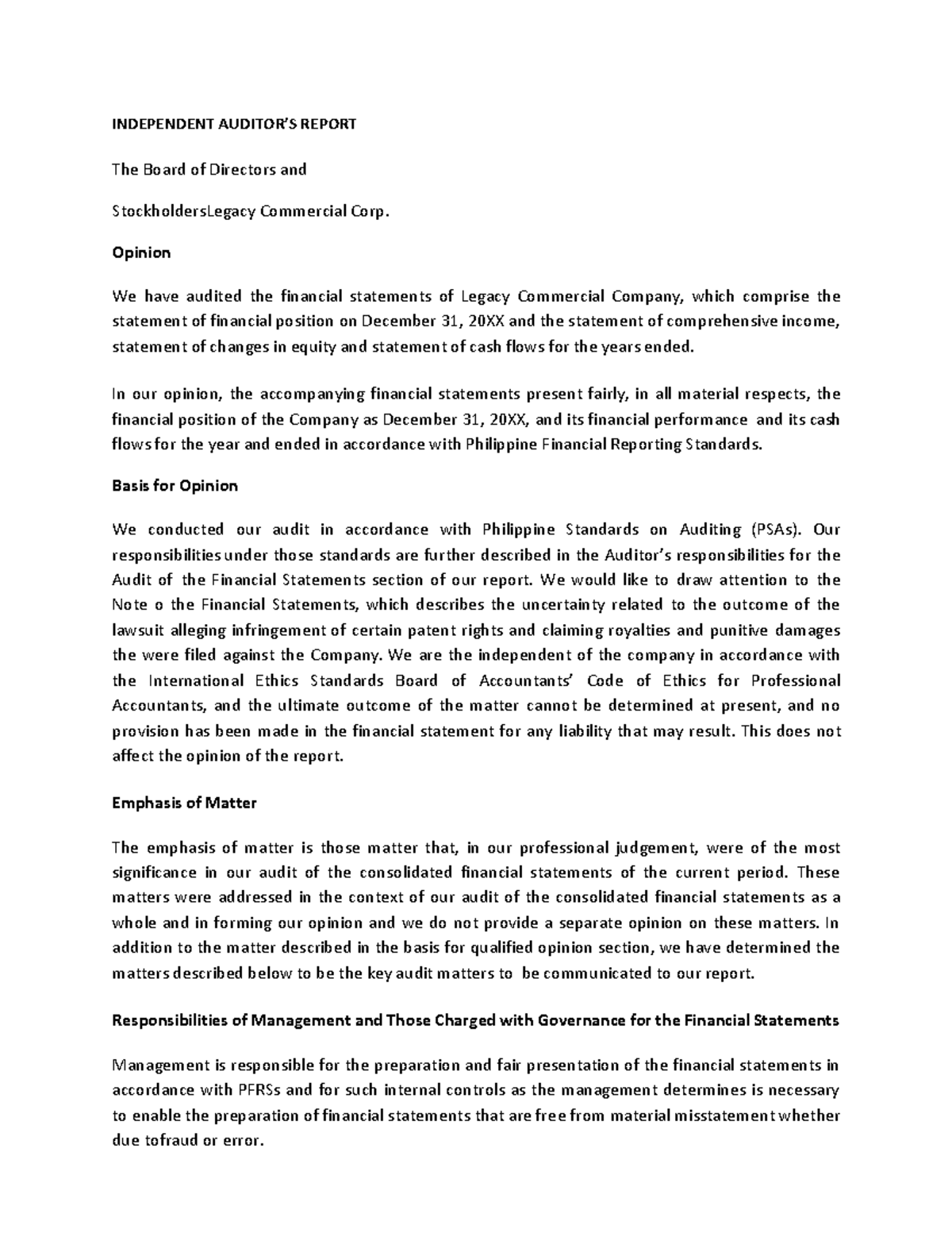 Independent Auditor - practice materials - INDEPENDENT AUDITOR’S REPORT ...