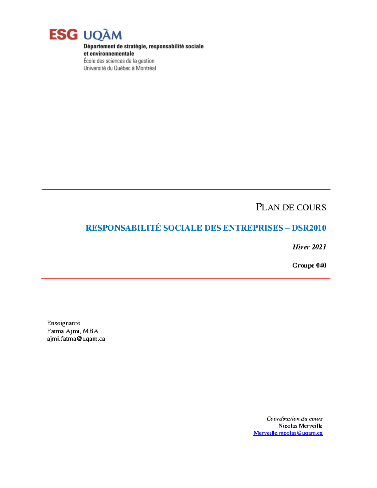 PLAN DE Cours DSR2010 - PLAN DE COURS RESPONSABILITÉ SOCIALE DES ...