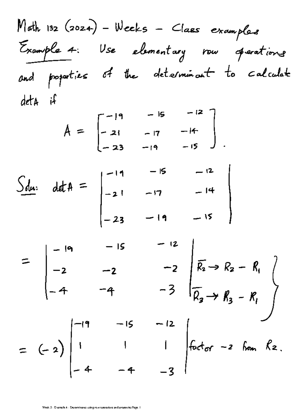 31. Week 5 - Example 4 - Determinants using row operations and ...