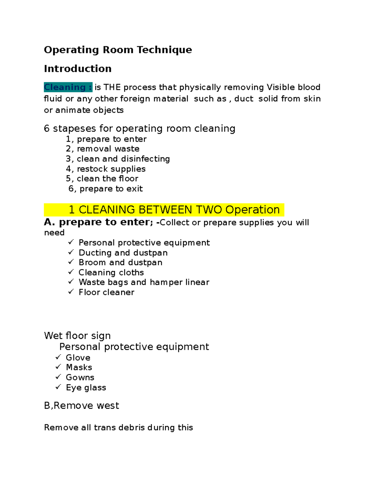 NEW M most valuable - Operating Room Technique Introduction Cleaning ...