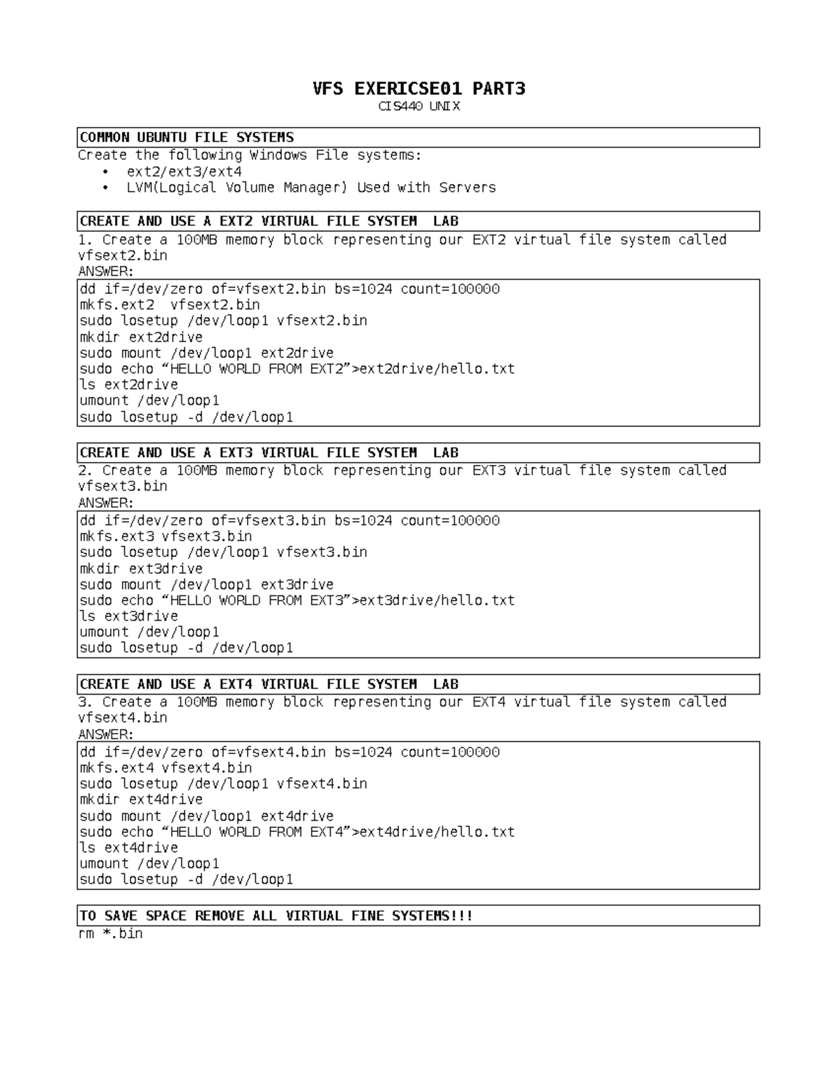 VFSExercise 03 - virtual file system management - VFS EXERICSE01 PART3 CIS440 UNIX COMMON UBUNTU ...