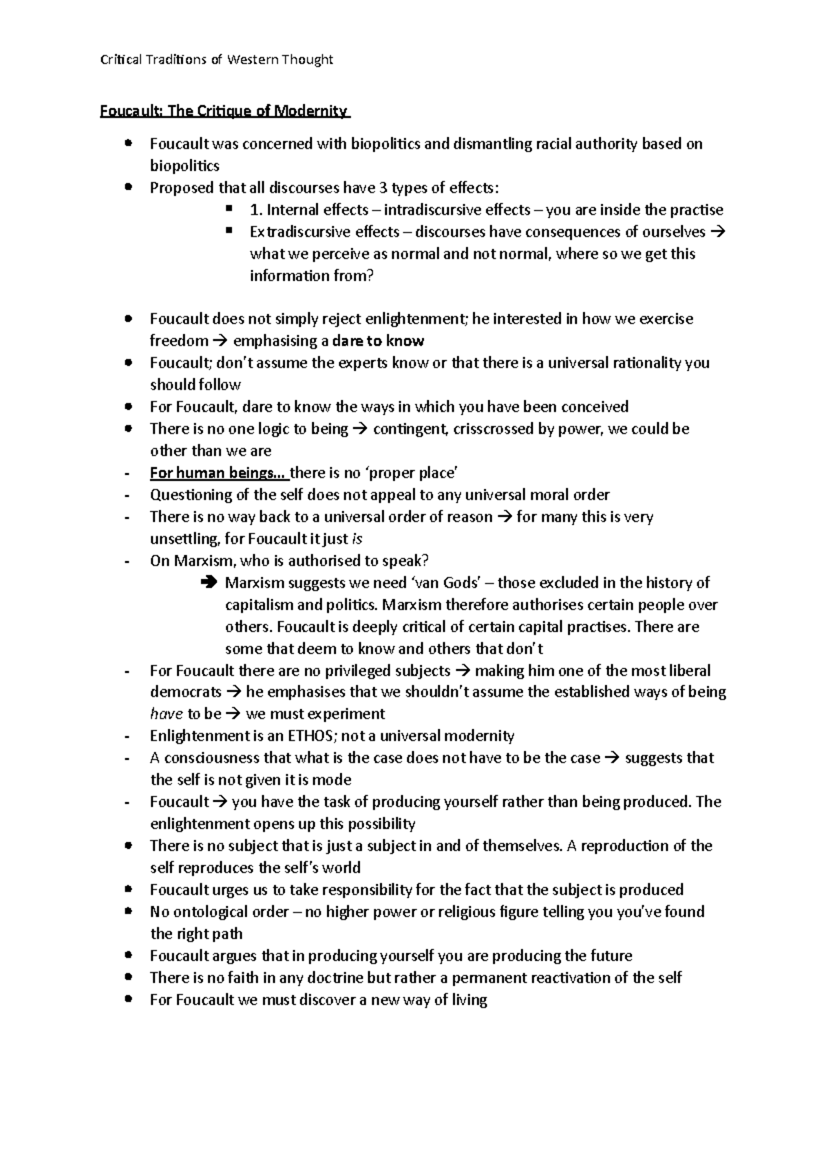 Foulcault's Critique of Modernity - Critical Traditions of Western ...