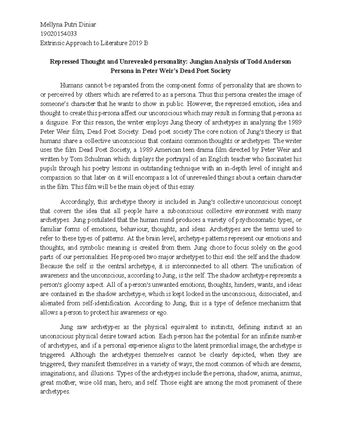 Repressed Thought and Unrevealed personality: Jungian Analysis of Todd ...