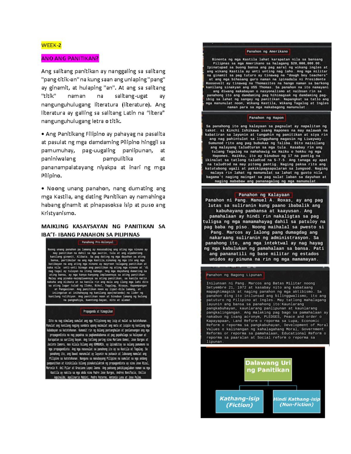 BEEd-121- Reviewer - 1st yr - WEEK- ANO ANG PANITIKAN? Ang salitang ...