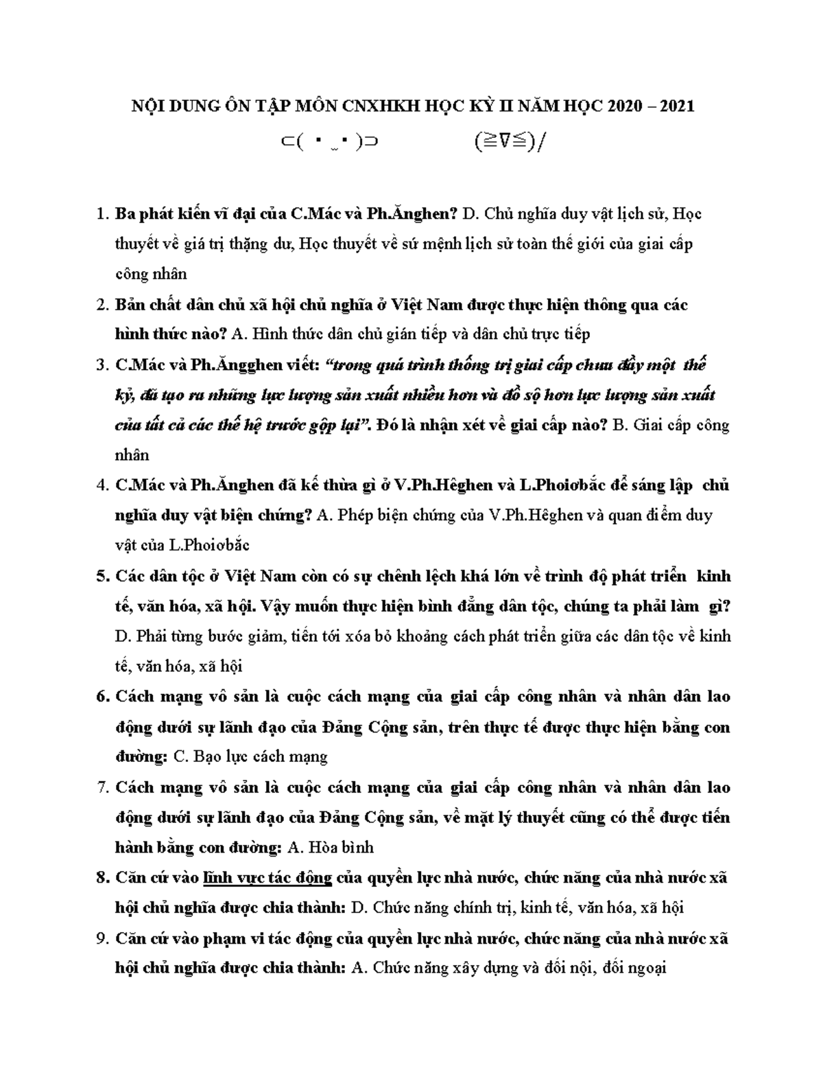 Bản sao của CNXH - chính thức - K25 - N à I DUNG ‘N T À P M‘N CNXHKH H à C K þ II N M Hà C 2020 ...