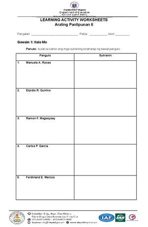 AP6 3rd Q LAW2 week 3 4 - pls answer - LEARNING ACTIVITY WORKSHEETS Araling Panlipunan 6 ...