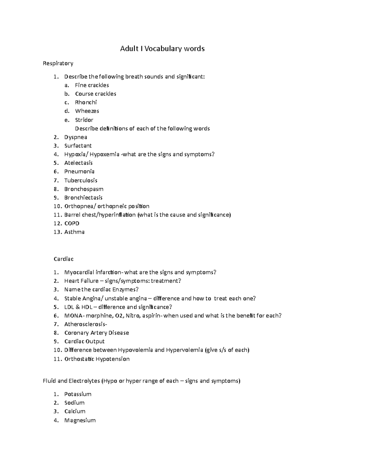 NE Vocab Review for Test Adult Health I - Adult I Vocabulary words ...