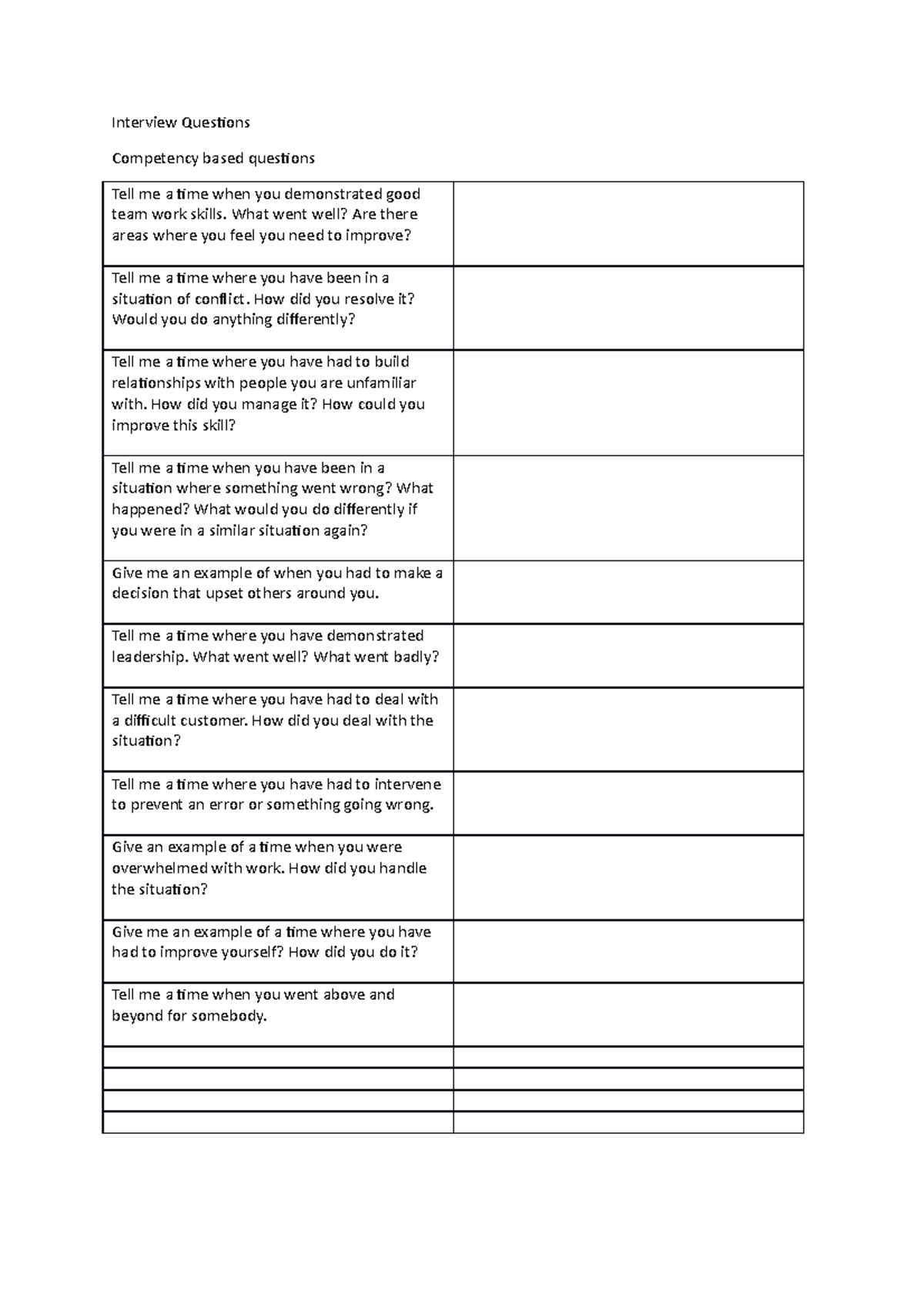 Interview Questions and answers - Interview Questions Competency based ...