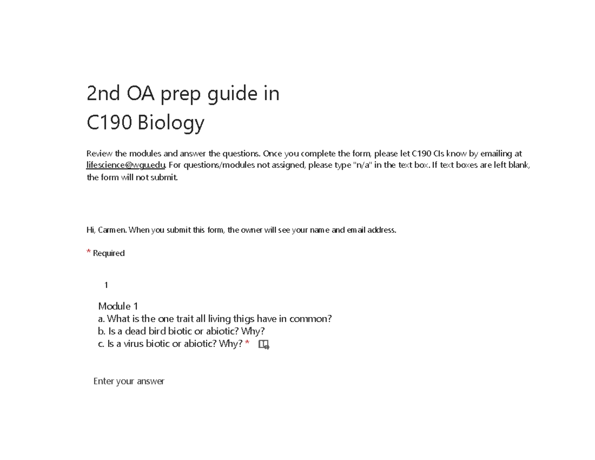 OA prep guide in C190 Biology - 2nd OA prep guide in C190 Biology ...