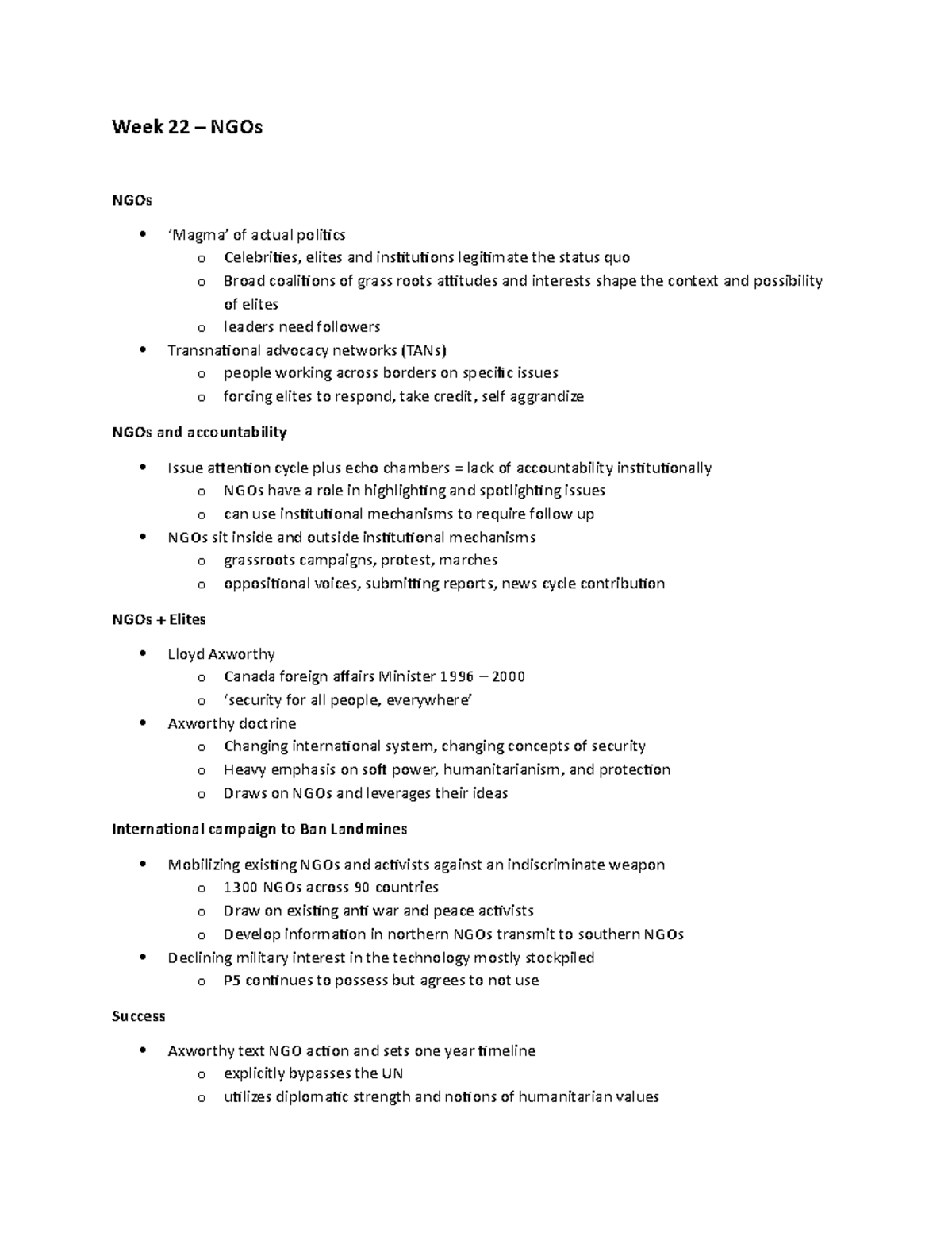 Week 22 - NGOs - Polisci 1020 with Nig Narain and Dan Bousfield - Week ...