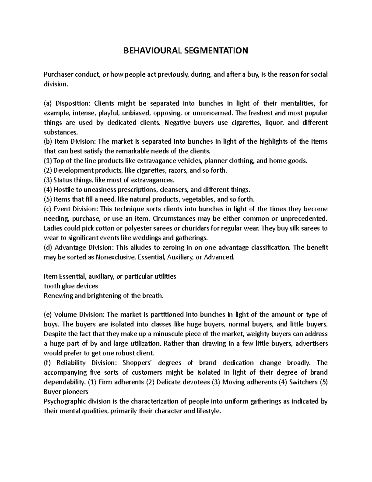 Behavioural Segmentation - BEHAVIOURAL SEGMENTATION Purchaser conduct ...