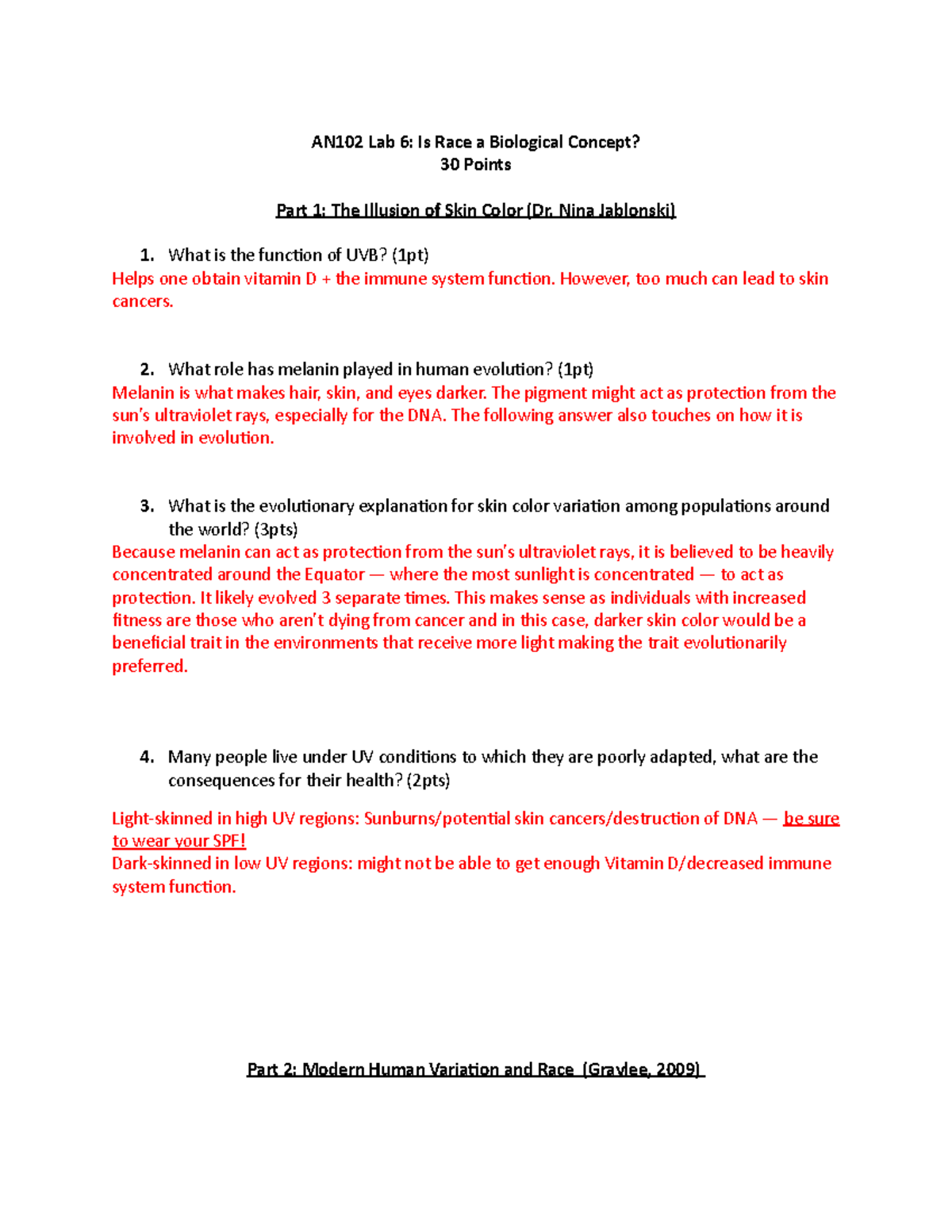 Updated - Lab 6- Modern Human Variation - AN102 Lab 6: Is Race a ...