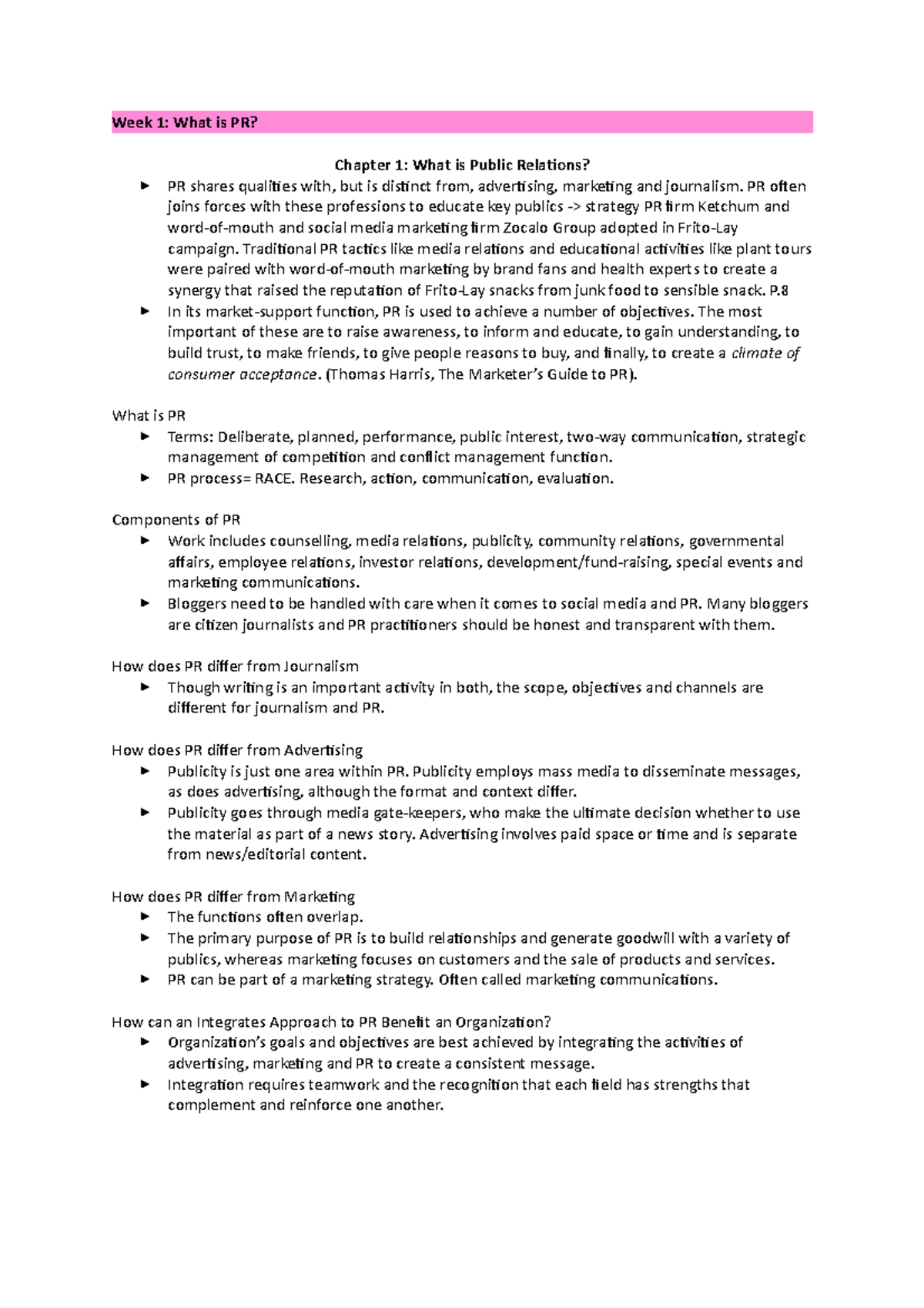 Readings - reading summaries - Week 1: What is PR? Chapter 1: What is ...