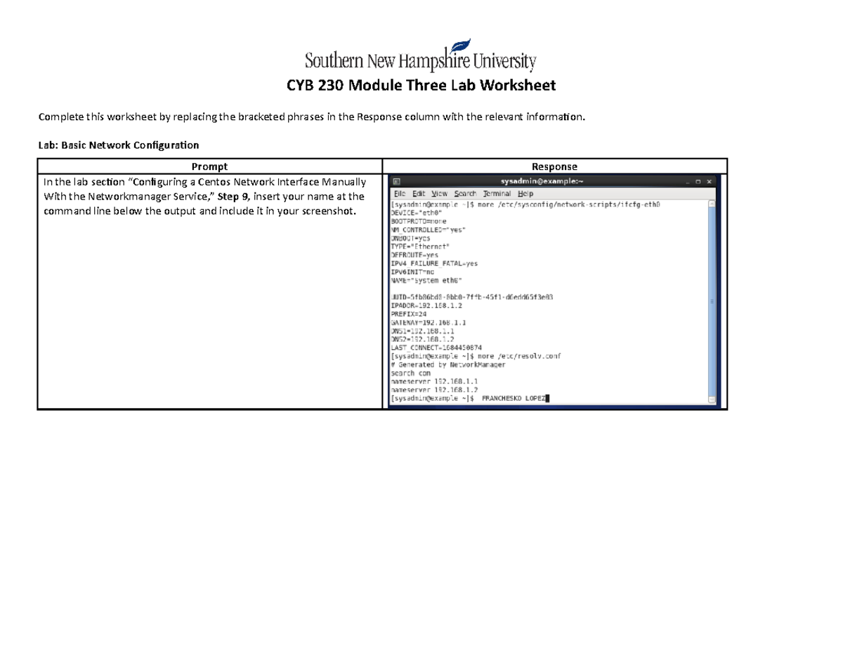 CYB 230 Module Three Lab Worksheet Franchesko Lopez - CYB 230 Module Three Lab Worksheet ...